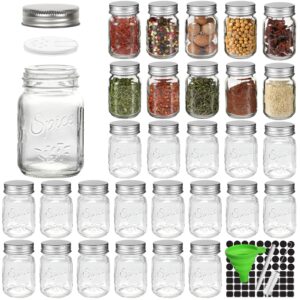 cyclemore 30 pack 4oz glass mason spice jars, round spice containers with silver metal caps and pour/sift shaker lids-80pcs labels,1pcs silicone collapsible funnel,1pcs brush and 1pcs pen included