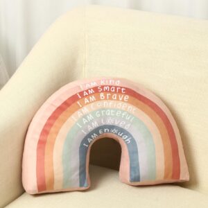 menkxi rainbow throw pillow boho classroom reading corner throw pillow for girls kids book center daily affirmations pillow cushion arch shaped motivational home bedroom playroom decor(classic)