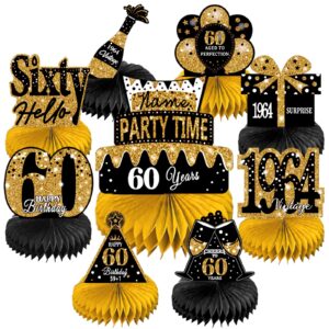 linaye 60th birthday decorations for men women, black and gold honeycomb centerpieces for 60 year old birthday party,60th birthday centerpieces for table,vintage sixty birthday decoration decor