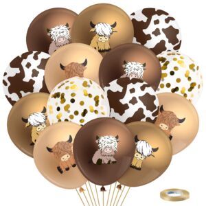 k1tpde highland cow balloons decorations - 50pcs cute cow latex balloon set for kids baby shower western cowboy party decoration brown cow balloon for farmhouse decor cow theme birthday party supplies