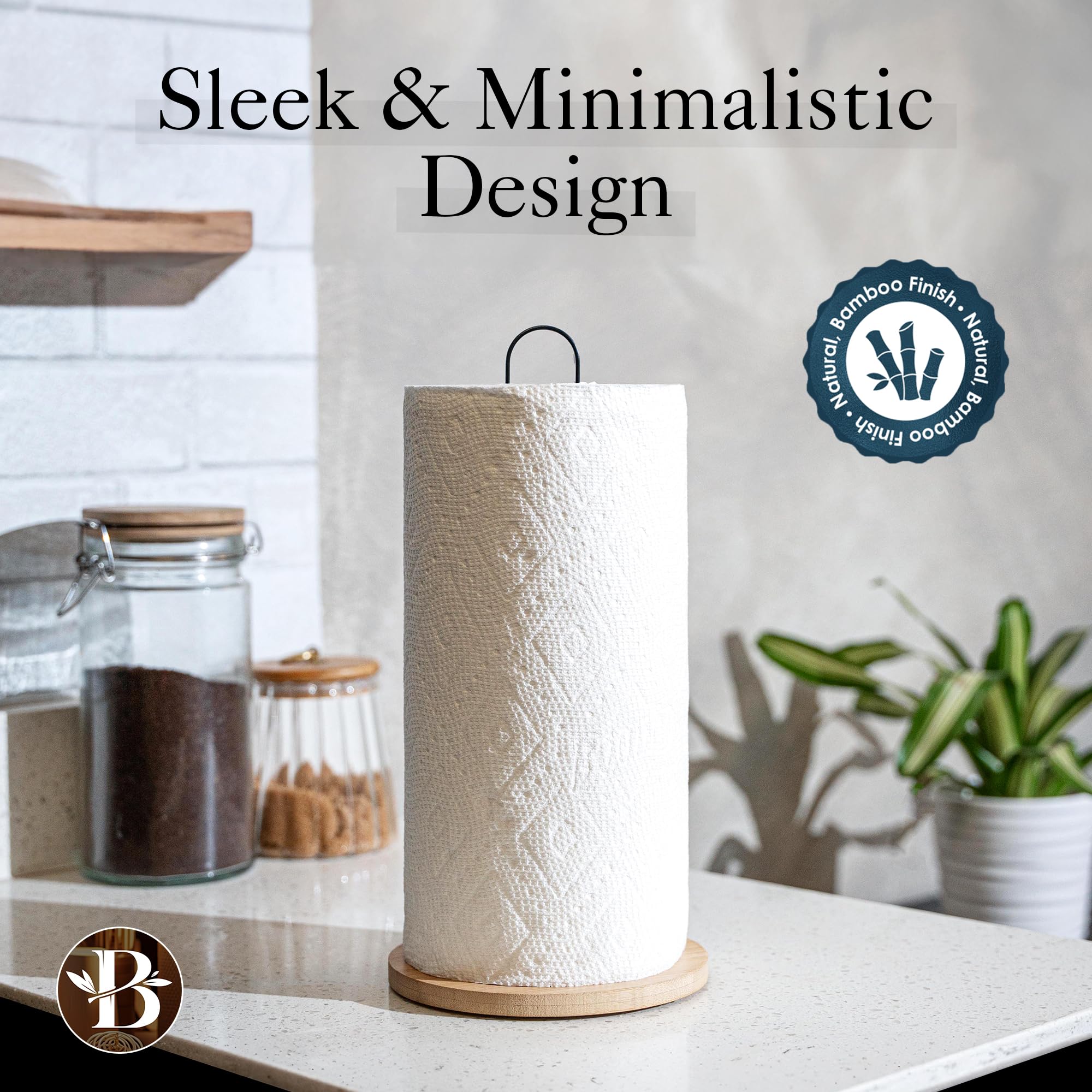 Paper Towel Holder - Wooden Paper Towel Holder with Non-Slip Wood Base, Minimalistic Modern Style, Countertop Paper Towel Holder, Black Paper Towels Holder, Paper Towel Stand for Kitchen, Home, Office