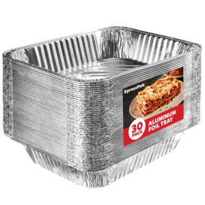 xpresspak aluminum pans - 9x13 disposable baking foil pans - [30-pack] - half size, deep steam table pans for baking, roasting, transporting, serving, freezing, storing & food prepping