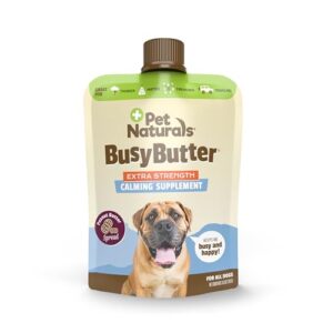 pet naturals busybutter extra strength calming peanut butter with melatonin for dogs - great for treats, lick mats, training, calming, and enrichment toys