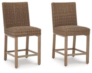 signature design by ashley walton bridge casual weather resistant armless cushioned indoor/outdoor bar stool with cushioned seat, set of 2, light brown