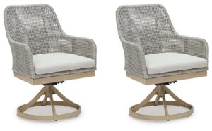 signature design by ashley seton creek outdoor swivel dining chair, set of 2, 25" w x 26" d x 36" h, light brown & light gray