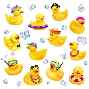 cute bubble rubber duck wall decals peel and stick,yellow duck wall stickers, baby duck wall stickers for girls room, rubber duck wall decor for bathroom kids nursery room