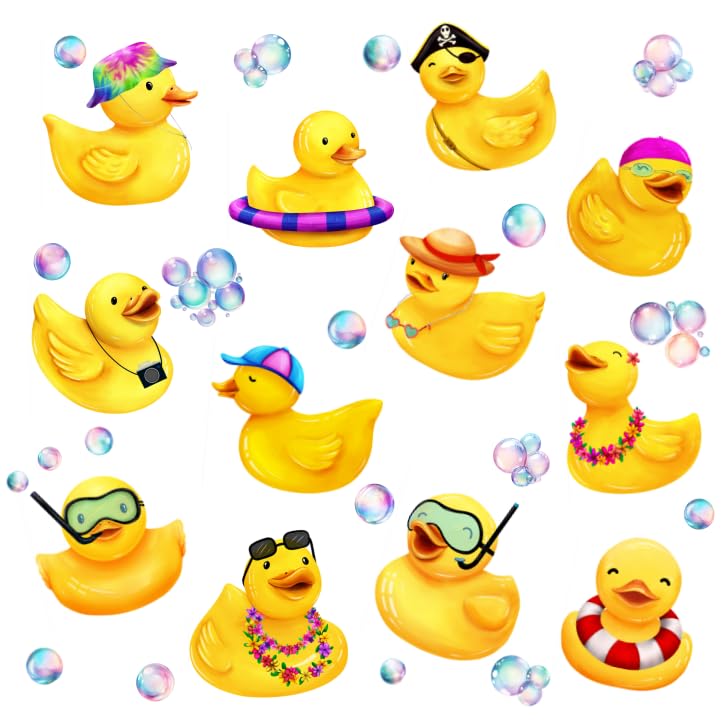 Cute Bubble Rubber Duck Wall Decals Peel and Stick,Yellow Duck Wall Stickers, Baby Duck Wall Stickers for Girls Room, Rubber Duck Wall Decor for Bathroom Kids Nursery Room