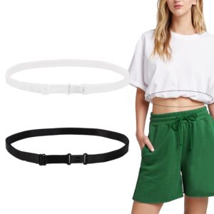 2pcs adjustable crop tuck band for shirts, shirt tuck band shirt cropping band elastic crop top band tucking belt for women, change the style of your tops (black + white)