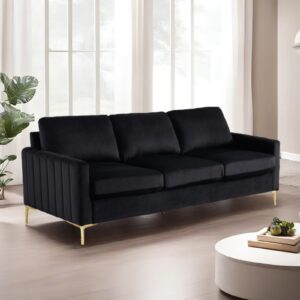 deolme velvet couch living room, 85.4-inch comfy 3-seater sectional couches love seat sofa for bedroom furniture juegos de muebles mid century modern upholstered soft cushioned golden leg (black)