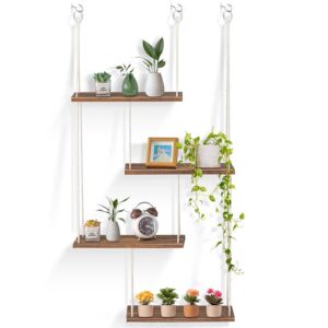 doublefill 4 tier boho hanging shelves for wall hanging shelf floating shelves boho home decor wall hangings for living room, bedroom