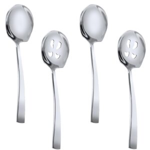 hansgo serving spoons, 4 pieces large stainless steel serving spoons set includes 2 serving spoon and 2 slotted spoons for buffet party restaurant