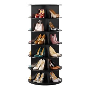 spaceaid black 6-tier spinning rotating shoe rack organizer, shoe display tower lazy susan, revolving shoes rack storageorganization, 360 vertical bags holder rotate organizer