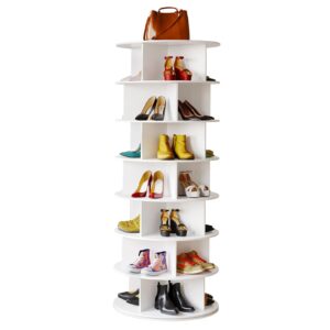 spaceaid cross style 7-tier rotating shoe organizer, spinning shoe rack tower, 360 display lazy susan storage, handbag rotate tower closet organization (modern style, white)