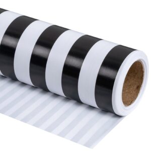 ruspepa wrapping paper - mini roll - black and white stripe design perfect for wedding, birthday, baby shower, party - 17.5 inch x 32.8 feet