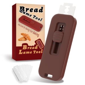 tuuwhiz bread lame dough scoring tool,sourdough bread baking supplies with magnetic to storage,exquisite design bread scorer tool for homemade bread baking include 5 razor blades (brown)