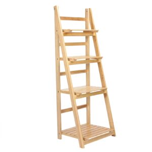 qcwwy practical and 4 tier ladder shelving - foldable storage rack for home bookcase stand (log color), qcwwyrodt0vns36-03