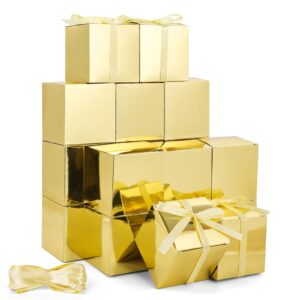 shindel 50pcs tiny gift boxes, favor boxes mini candy treat boxes 3 x 3 x 3 inch gold boxes with ribbon for bridal shower birthday wedding