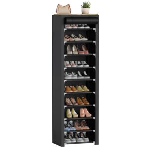 erone shoe rack with cover 10 tier tall slim narrow shoe rack organizer space-saving sturdy shoe storage shelf for entryway, closets