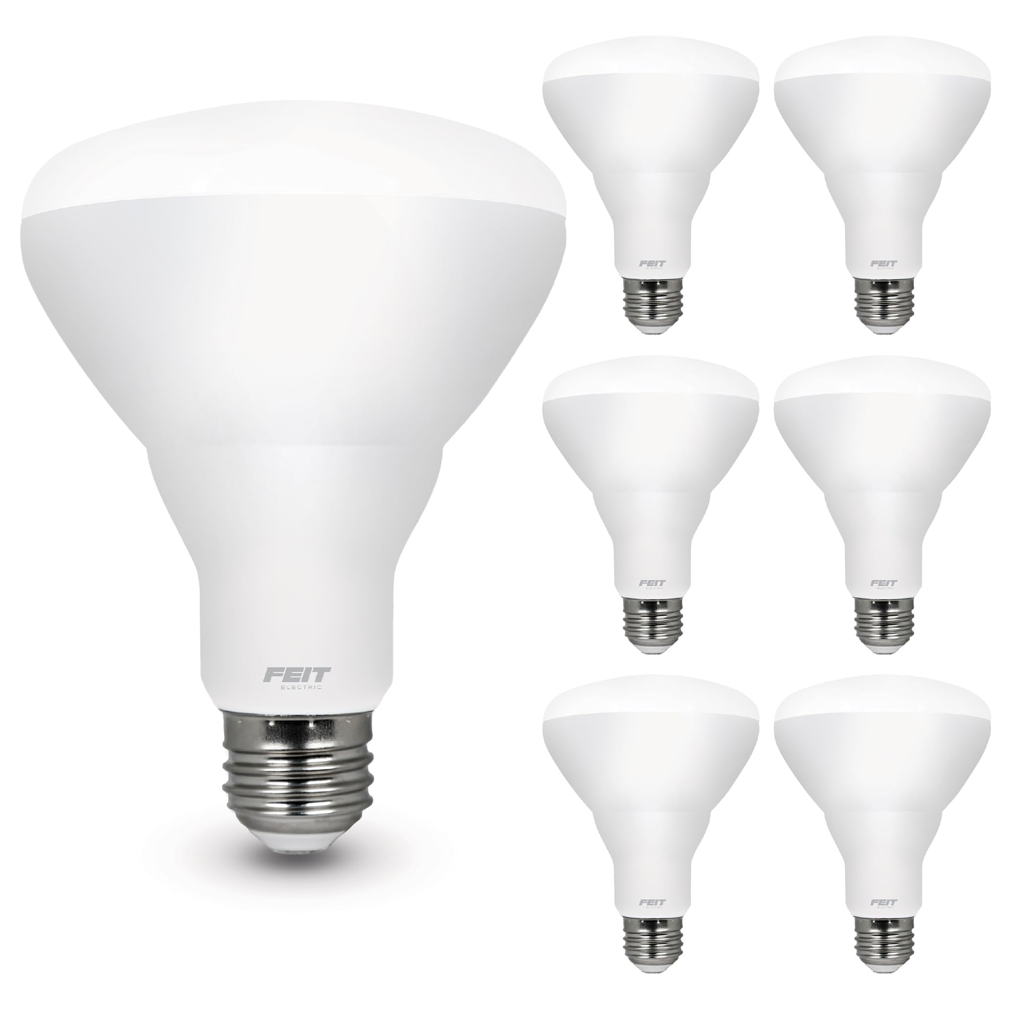 Feit Electric BR30 LED Light Bulbs, 100W Equivalent, Dimmable, E26 Standard Base, 80 CRI, 1400 Lumens, 5000K Daylight, 120V, 10 Years Lifetime, Damp Rated, 6 Pack, 100BR30DM85010KLED/6