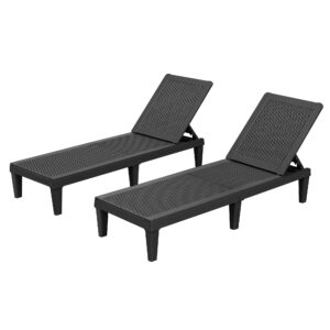 homall outdoor lounge chairs set of 2, quick assembly & waterproof patio chaise lounge with adjustable backrest for poolside, beach, garden (black)