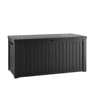 tarkari 180 gallon lockable resin deck box, waterproof & uv-resistant outdoor storage box for outdoor cushion storage and outdoor delivery storage, black