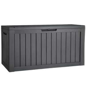 yitahome 80 gallon resin deck box, outdoor lockable storage box for patio furniture, waterproof patio deck box for cushions, pool supplies, sports equipment and garden tools, black