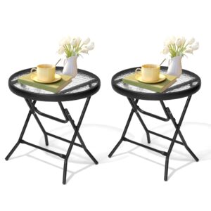 joinhom 2 pieces outdoor side table - small patio end table all weather, patio furniture sets and outside furniture for pool, balcony, deck, porch, black