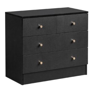 karl home black 4 drawer dresser for bedroom, modern tall wood dressers chest of drawers, wardrobe storage for kids, 10 inch deep drawers, anti tripping device, durable slide, living room