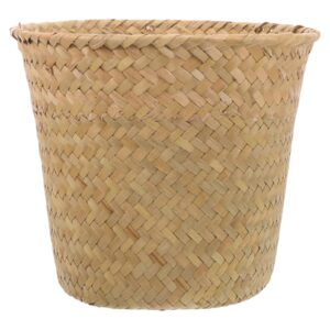 dearmamy seagrass waste basket woven trash can small round natural wastebasket garbage bin recycling bin plant pot holder for farmhouse home kitchen bathroom