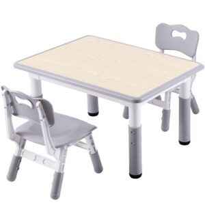 gitawusa kids study table and chairs set, height adjustable toddler table and chair set for kids ages 3-8, 31.5" l x 23.6" w graffiti desktop plastic children art table with 2 seats, grey