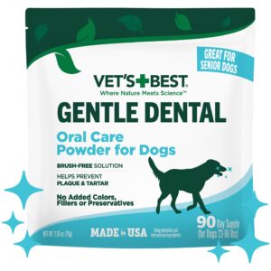 vet’s best dental powder for dogs – brush-free solution – prevent plaque & tartar – made with natural brown seaweed & brewer’s yeast – dog teeth cleaning powder – 90 day supply (for 23-66lb dogs)