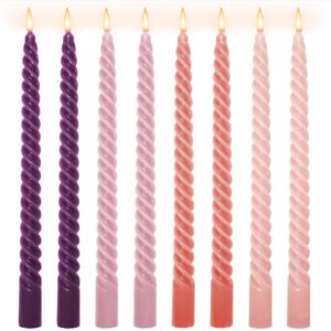 whaline 8pcs 10 inch pink purple gradient color spiral taper candles dripless twisted wax candles long unscented candle sticks for wedding displays home dining table supplies