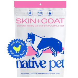 native pet skin and coat chews for dogs - made with wild-caught salmon oil for dogs skin and coat - omega 3 for dogs - dog shedding supplement for dog hair loss treatment, dog hair regrowth - 60 chews