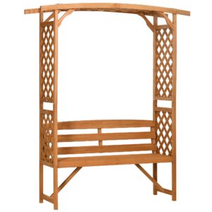 outsunny patio garden bench arbor arch with pergola and 2 trellises, 3 seat natural wooden outdoor bench for grape vines & climbing plants, backyard decor, brown