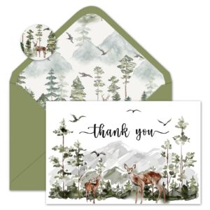 jarthenaamcs 36 pack forest thank you cards bulk watercolor woodland elk deer thank you blank note cards with envelopes stickers for baby shower birthday wedding