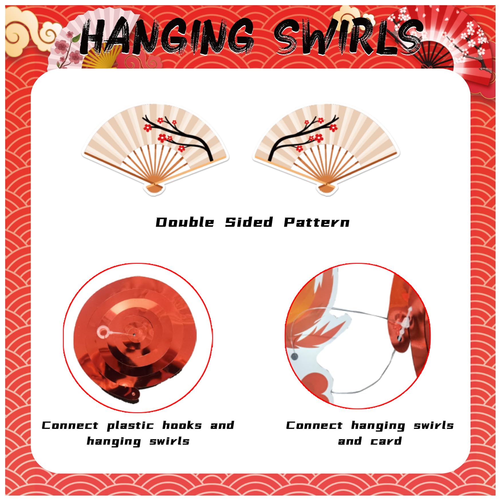 24 PCS Folding Fans Hanging Swirl Decorations Folding Fans Ceiling Streamers Hanging Decorations Folding Fans Party Decorations for Japanese Folding Fans Birthday Party Supplies