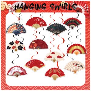 24 PCS Folding Fans Hanging Swirl Decorations Folding Fans Ceiling Streamers Hanging Decorations Folding Fans Party Decorations for Japanese Folding Fans Birthday Party Supplies