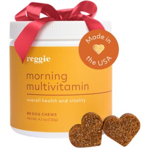 reggie morning multivitamins for dogs | advanced daily immunity booster for heart, joint, skin, and gut health | made in the usa, vet-approved, & ideal for all ages, breeds, and sizes - 60 soft chews