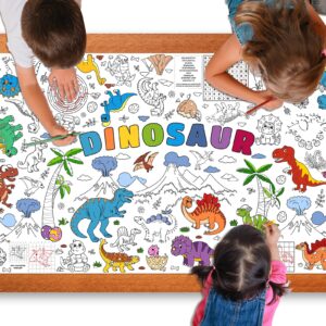 dinosaur giant coloring poster for kids 30x72 inch, dinosaur large coloring poster tablecloth books, dinosaur themed color-in activities games for kids school classroom home party supplies decorations