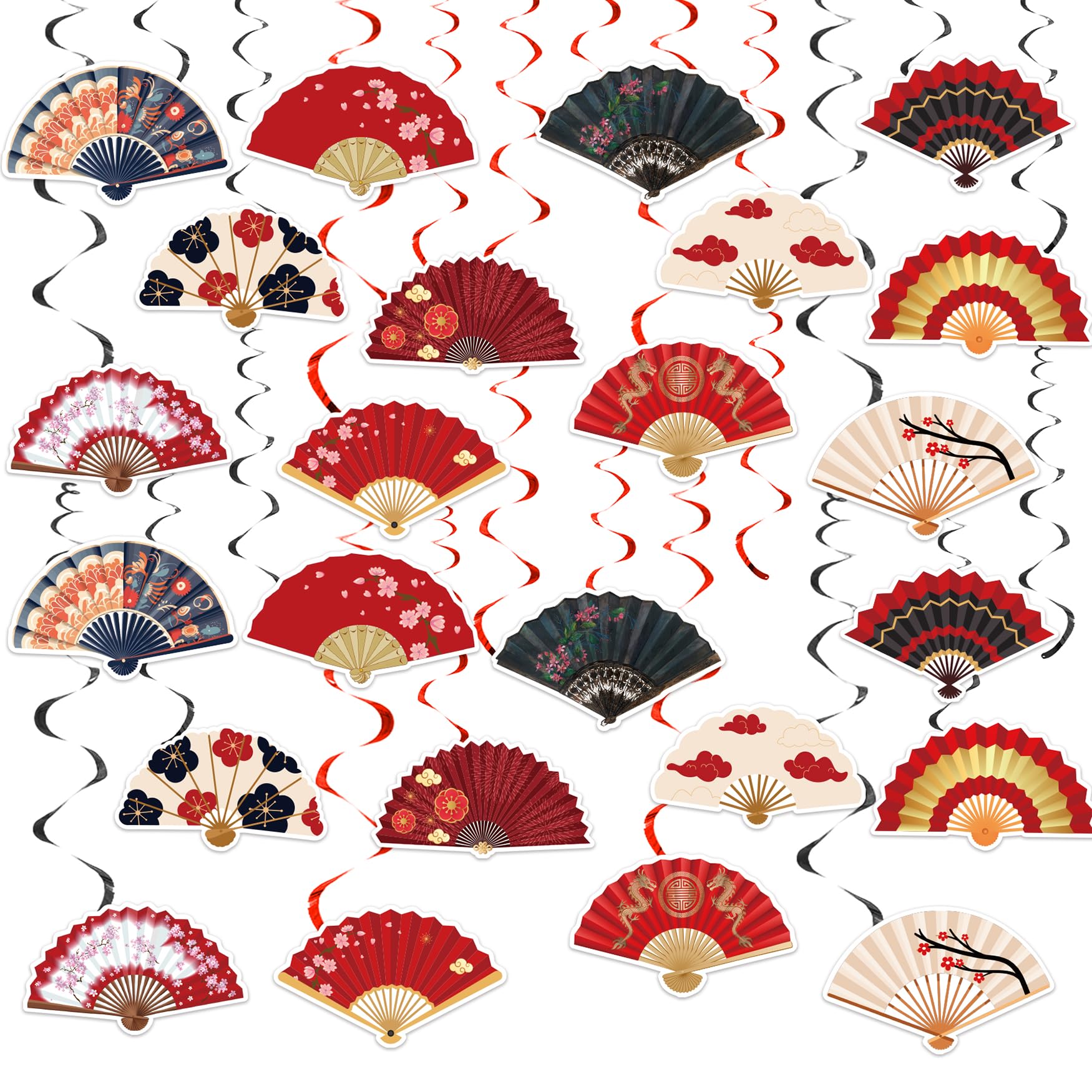 24 PCS Folding Fans Hanging Swirl Decorations Folding Fans Ceiling Streamers Hanging Decorations Folding Fans Party Decorations for Japanese Folding Fans Birthday Party Supplies