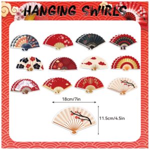 24 PCS Folding Fans Hanging Swirl Decorations Folding Fans Ceiling Streamers Hanging Decorations Folding Fans Party Decorations for Japanese Folding Fans Birthday Party Supplies