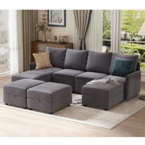 comhoma convertible sectional sofa for living room, free combination l/u shaped sofa with storage chaise for living room, apartment and small space 8 seaters(4+4)