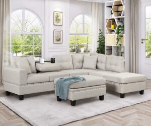 yoglad living room furniture set, sectional 5-seater sofa with reversible chaise, corner sofa set with ottoman, l shaped couch for apartment, living room (104.5 inch linen, light gray)