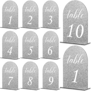 geetery 10 pcs bling table numbers 1-10, silver acrylic wedding table number with stands, 5 x 7 inch table number holders, glitter table sign numbers for wedding reception, event, party