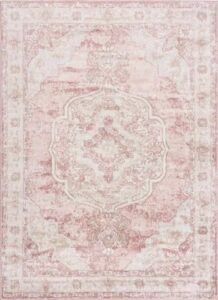 boutiquerugs blush & light pink collection kandos bohemian oriental medallion area rug - traditional floral carpet for living room, bedroom - blush, dusty pink, cream - 5'3" x 7' (5x7 area rug)