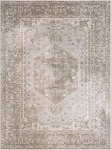 boutiquerugs gael farmhouse area rug - machine washable - olive, light blue, tan - 6'7" x 9'