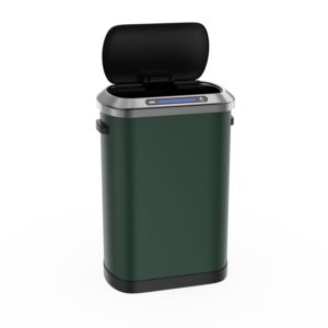 pouseayar 13 gallon 50l stainless steel smart trash can with motion sensor super quiet lid and 30 garbage bags, perfect for kitchen, home, office - green