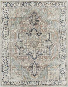 boutiquerugs nisa oriental medallion large area rug - farmhouse traditional floral carpet for living room - machine washable - sage, green, rust - 7'6" x 9'6" (8x10 area rug)