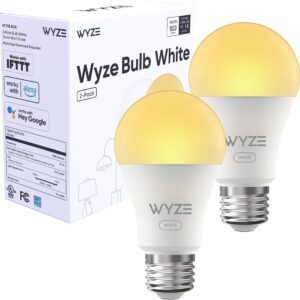 wyze lifestyle bulb white, 800lm tunable-white wi-fi smart light bulb, work with alexa and google assistant, 2.4ghz, no hub required, a19 dimmable, 2700k - 6500k, 90+cri, timer & group, 2-pack