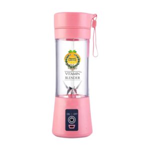 vitamin blender® portable blender and juicer with usb charger. portable blender for shakes, smoothies, juice 380ml, six blades bright pink color by organic greek®